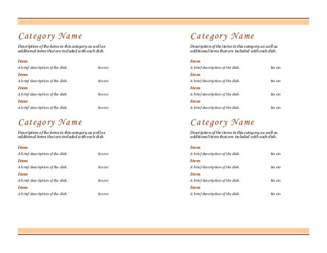 Menu (2 fold, 8 x 11)