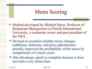 Menu analysis engineering382 | PPT