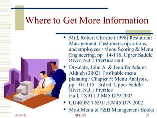 Menu analysis engineering382 | PPT