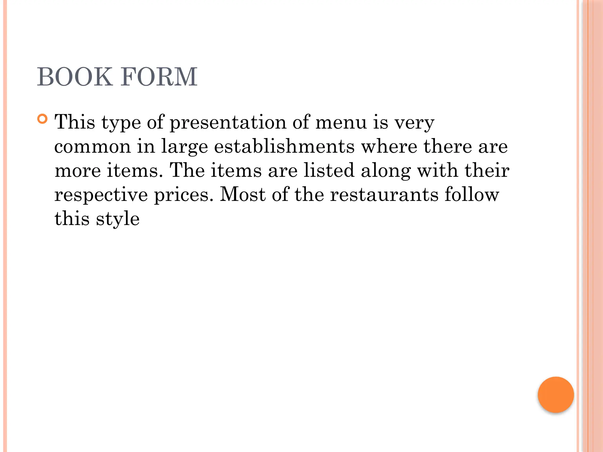 Menu and its types- Broad Classification | PPTX