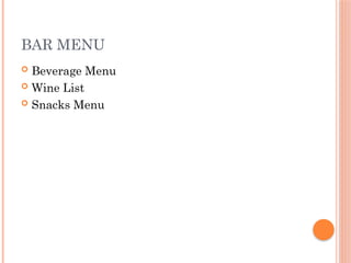 Menu and its types- Broad Classification | PPTX