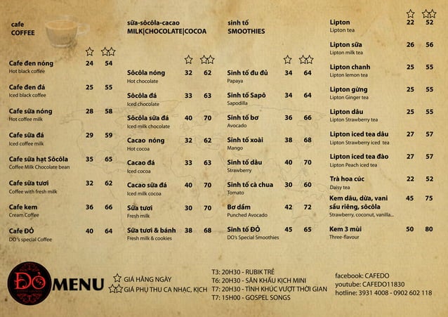 Menu Cafe Đỏ | PPT