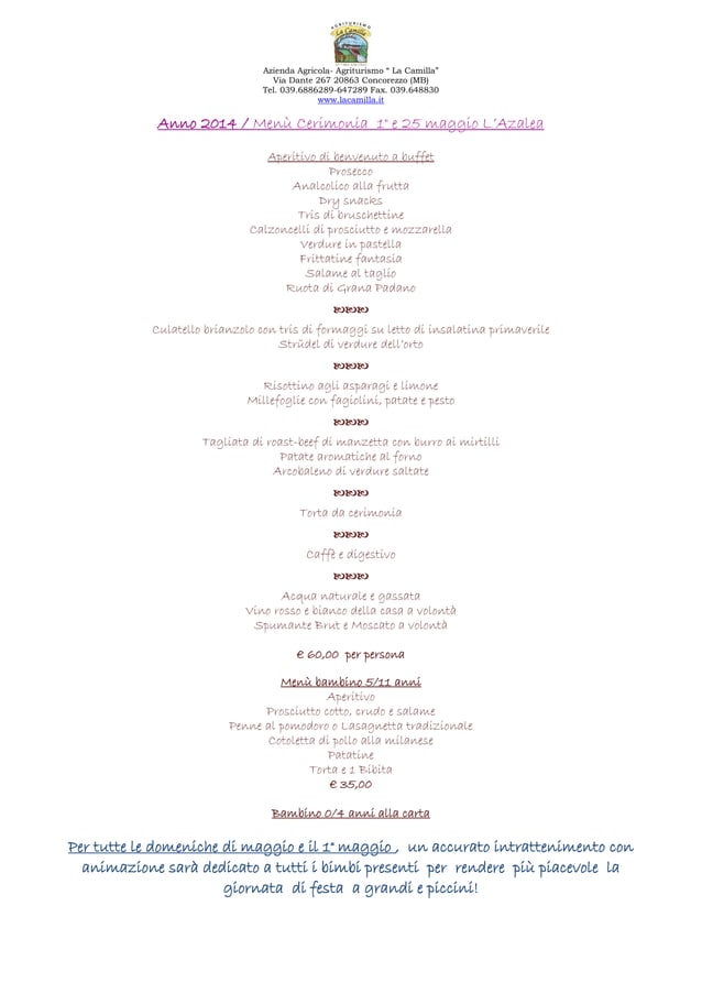 Menu cerimonia 1 e 25 maggio l'azalea | PDF