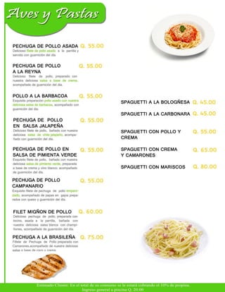 MENU RESTAURANTE HOTEL CHORTI ESQUIPULAS | PDF