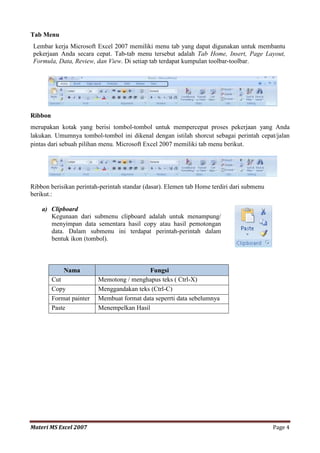 Menu dan ikon microsoft excel 2007 | PDF