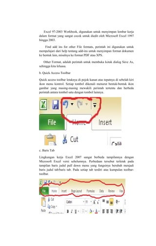Menu dan ikon microsoft excel 2007 | DOC