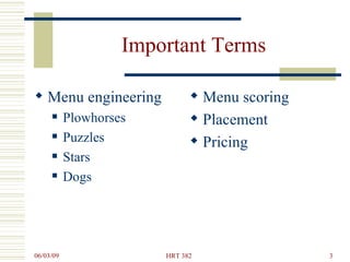 Menu Engineering | PPT | Cooking | Food & Drink