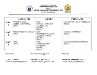 Menu for training | DOCX