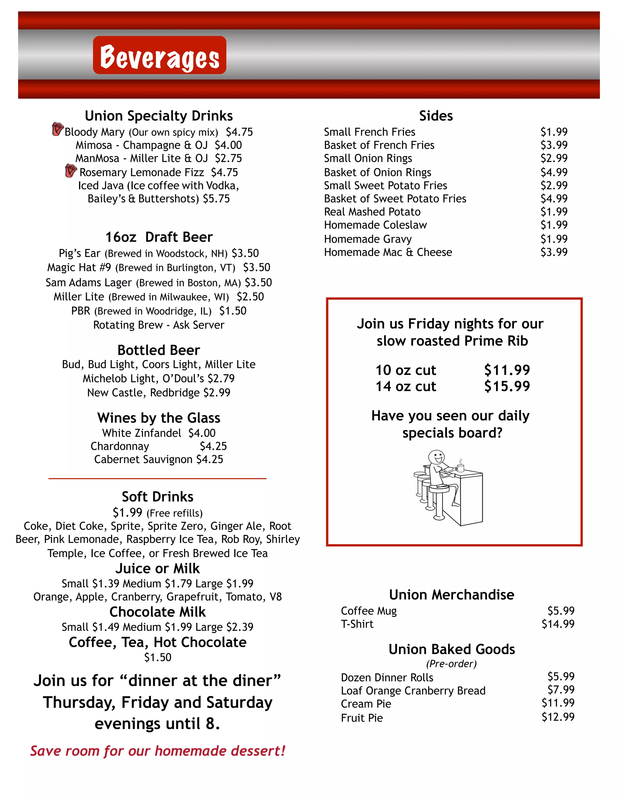Union Diner Menu | PDF