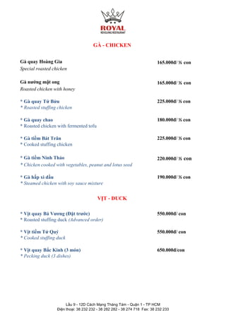 Menu nhà hàng xoay Hoàng Gia | PDF