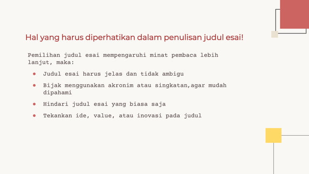 kiat-kiat menulis Judul Esai yang menarik | PPTX