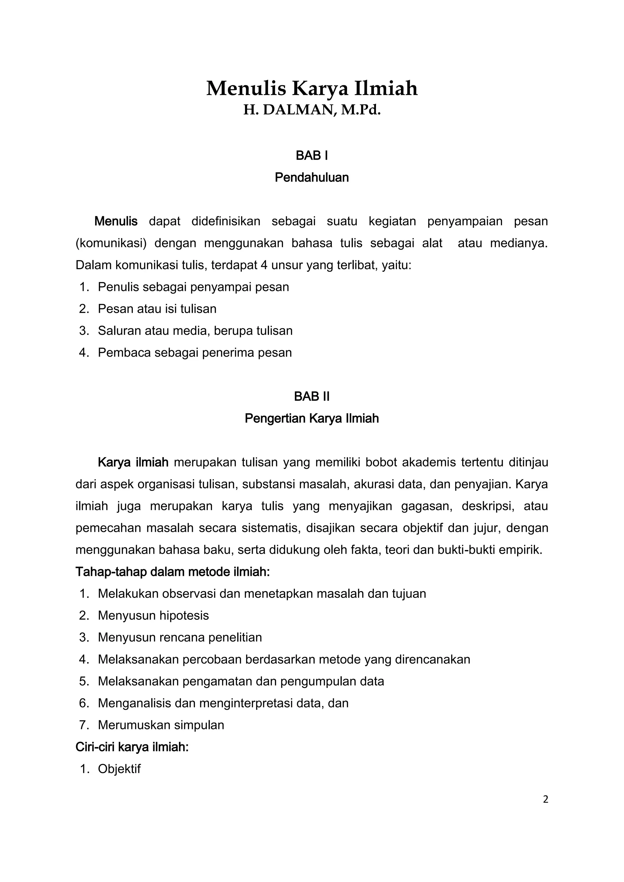 Menulis karya ilmiah Dalman | PDF