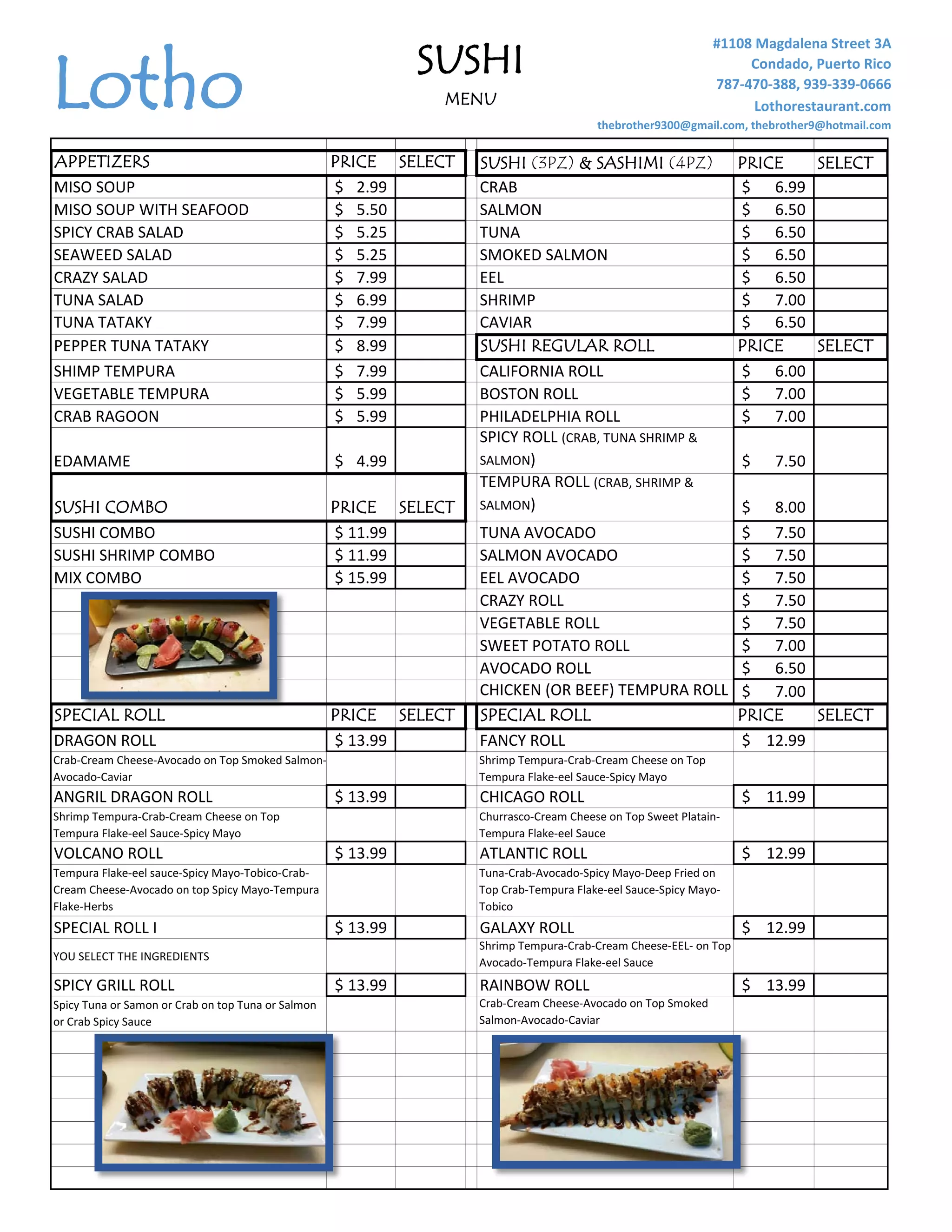 Menu lotho rerstaurant at San Juan Puerto Rico | PDF