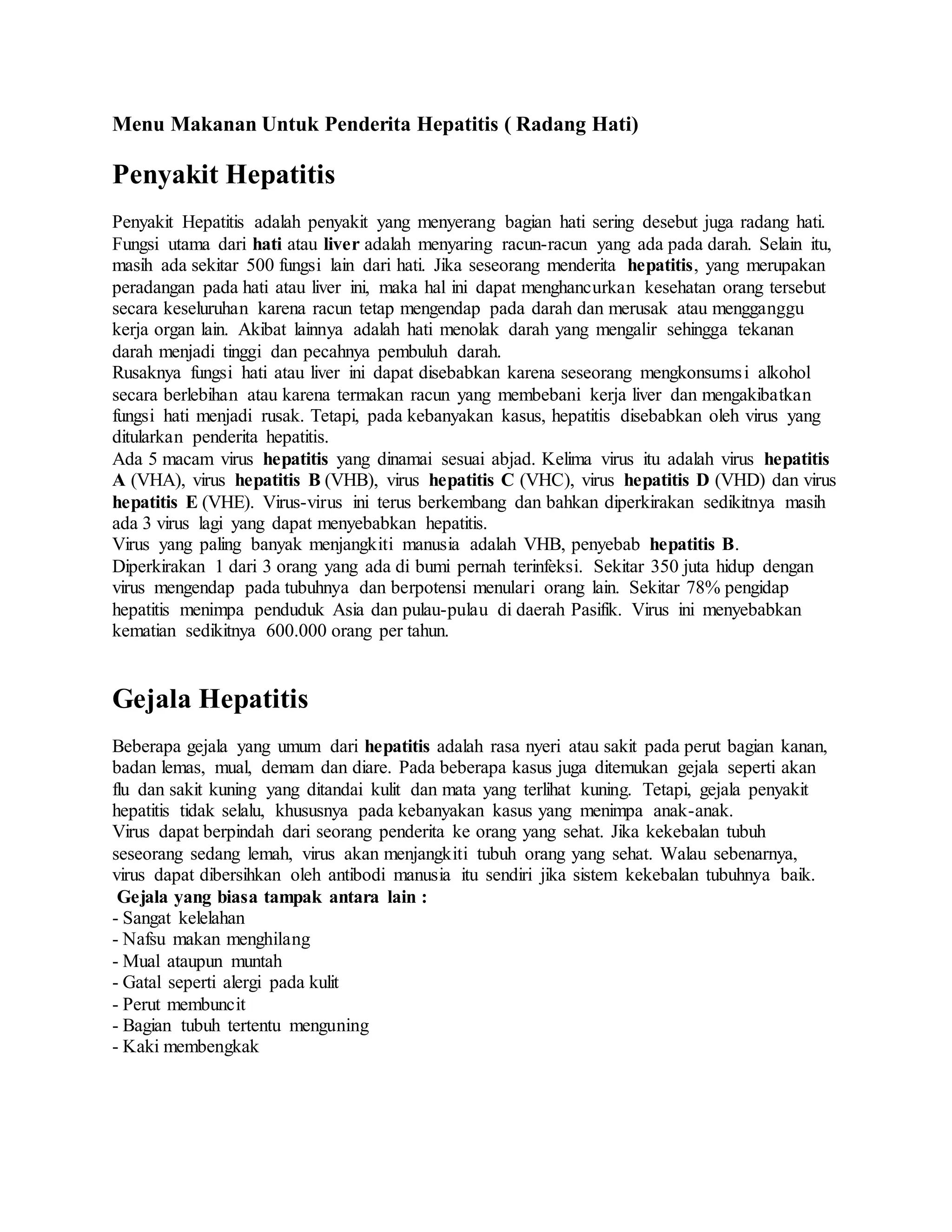 Menu makanan untuk penderita hepatitis | DOCX