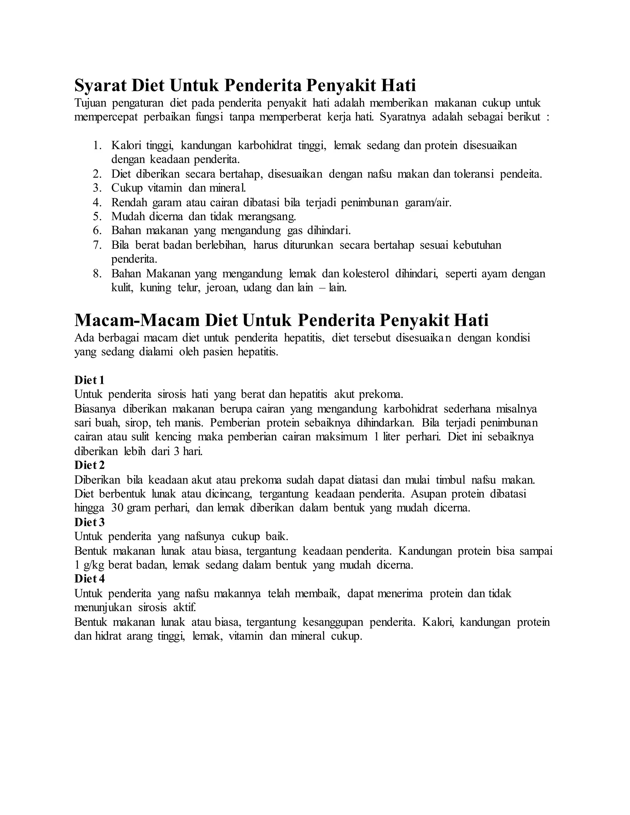 Menu makanan untuk penderita hepatitis | DOCX