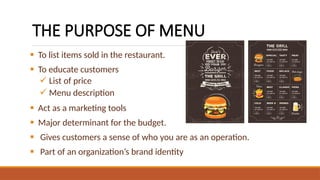 Menu & Menu Planning (Menu Engineering, Types of Menu etc) | PPTX