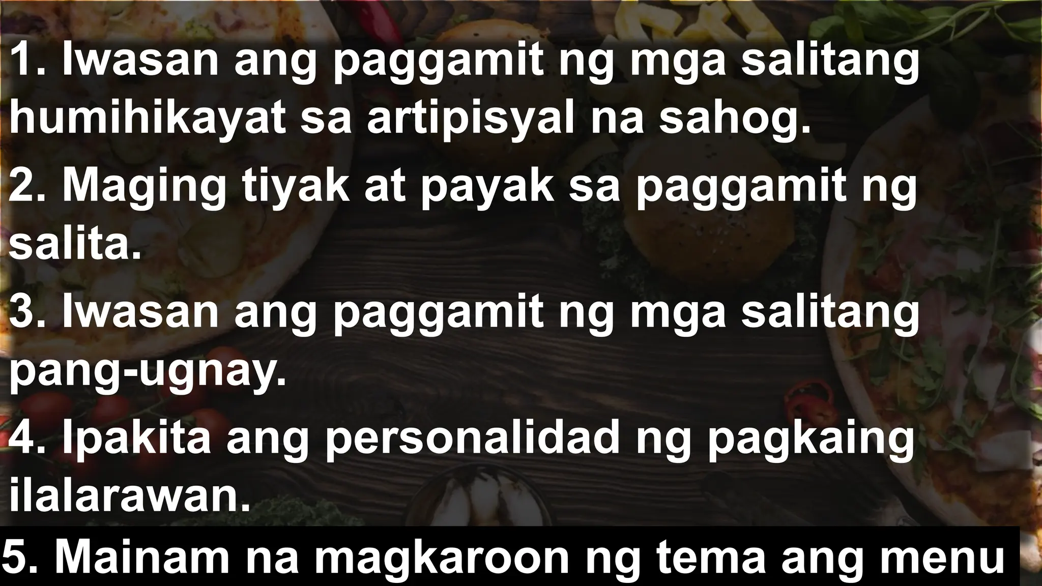 Filipino sa Piling Larang-menu ng Pagkain | PPTX