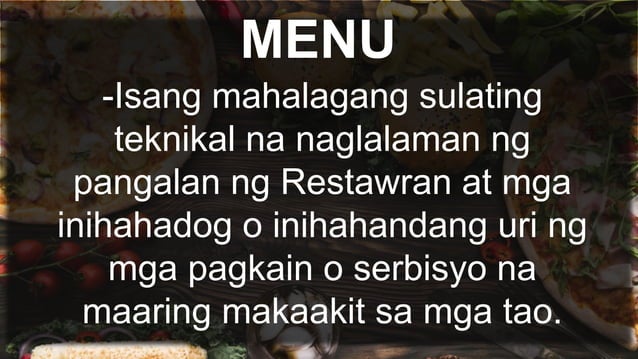 Filipino sa Piling Larang-menu ng Pagkain | PPTX