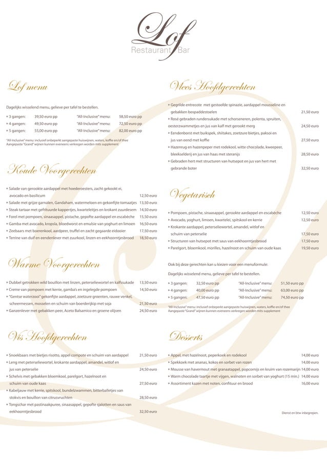 Menukaart restaurant Lof | PDF