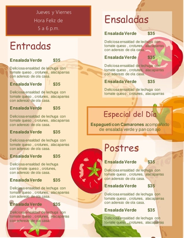Menu para restaurante