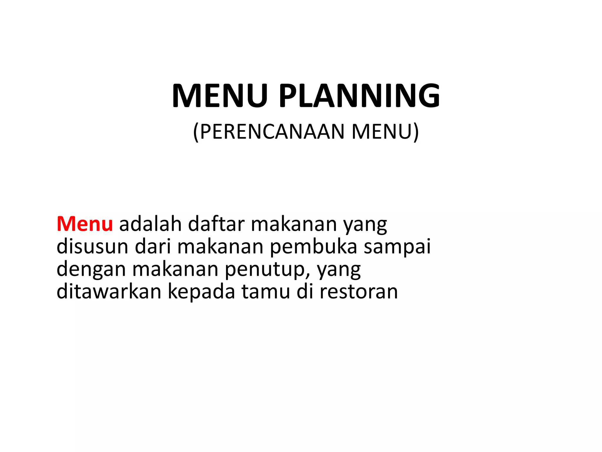 Menu planning | PPTX
