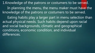 Menu planning | PPTX | Dining Out | Food & Drink