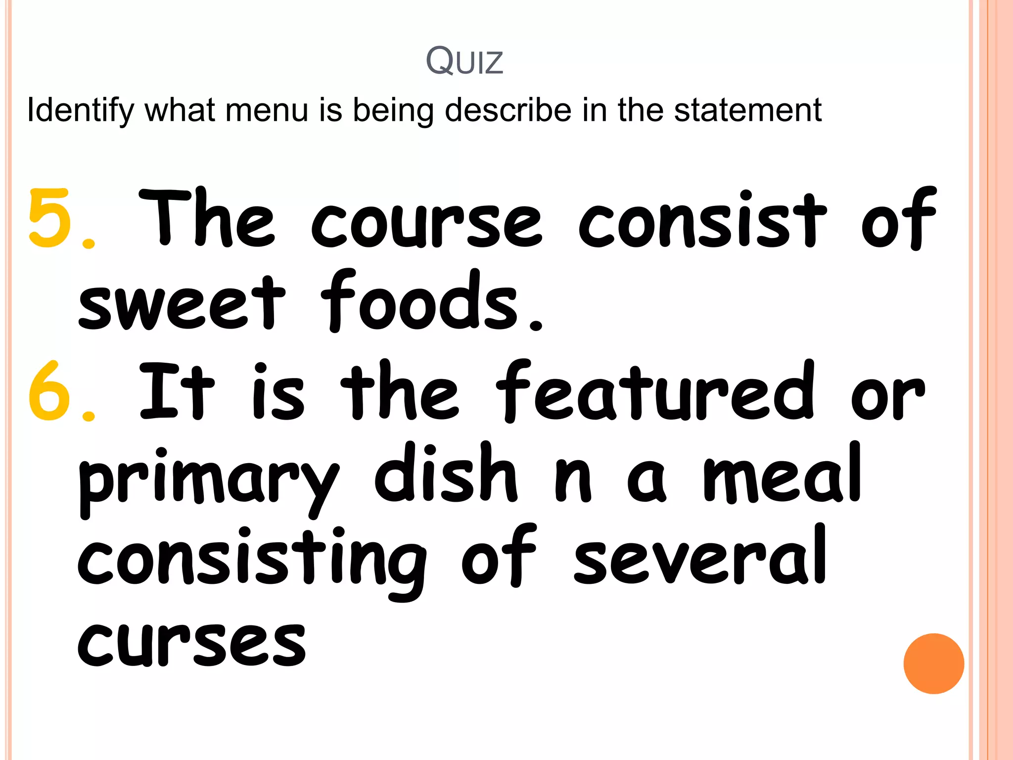 Menu planning | PPTX | Bars & Restaurants | Attractions