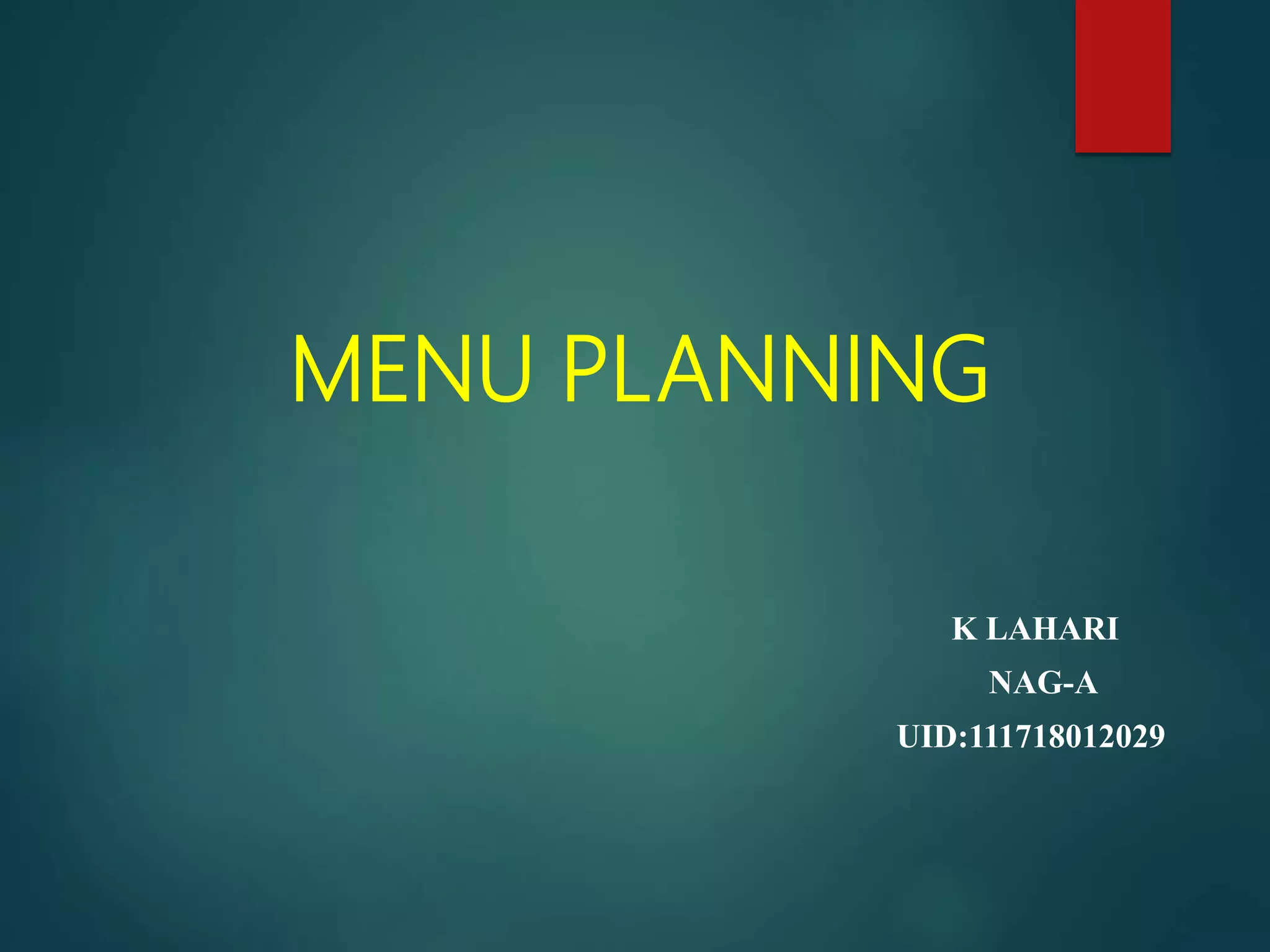 Menu planning | PPTX