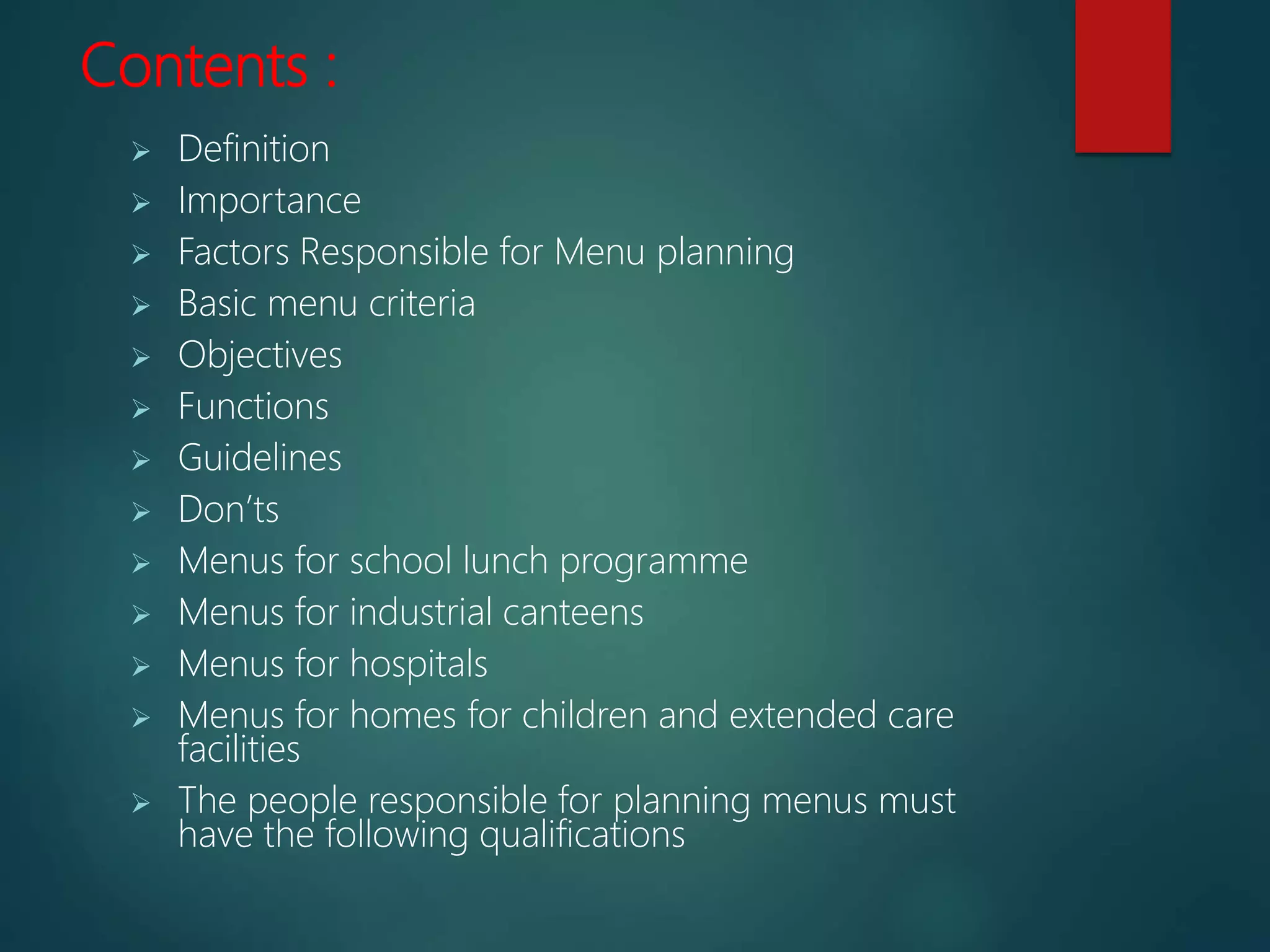 Menu planning | PPTX