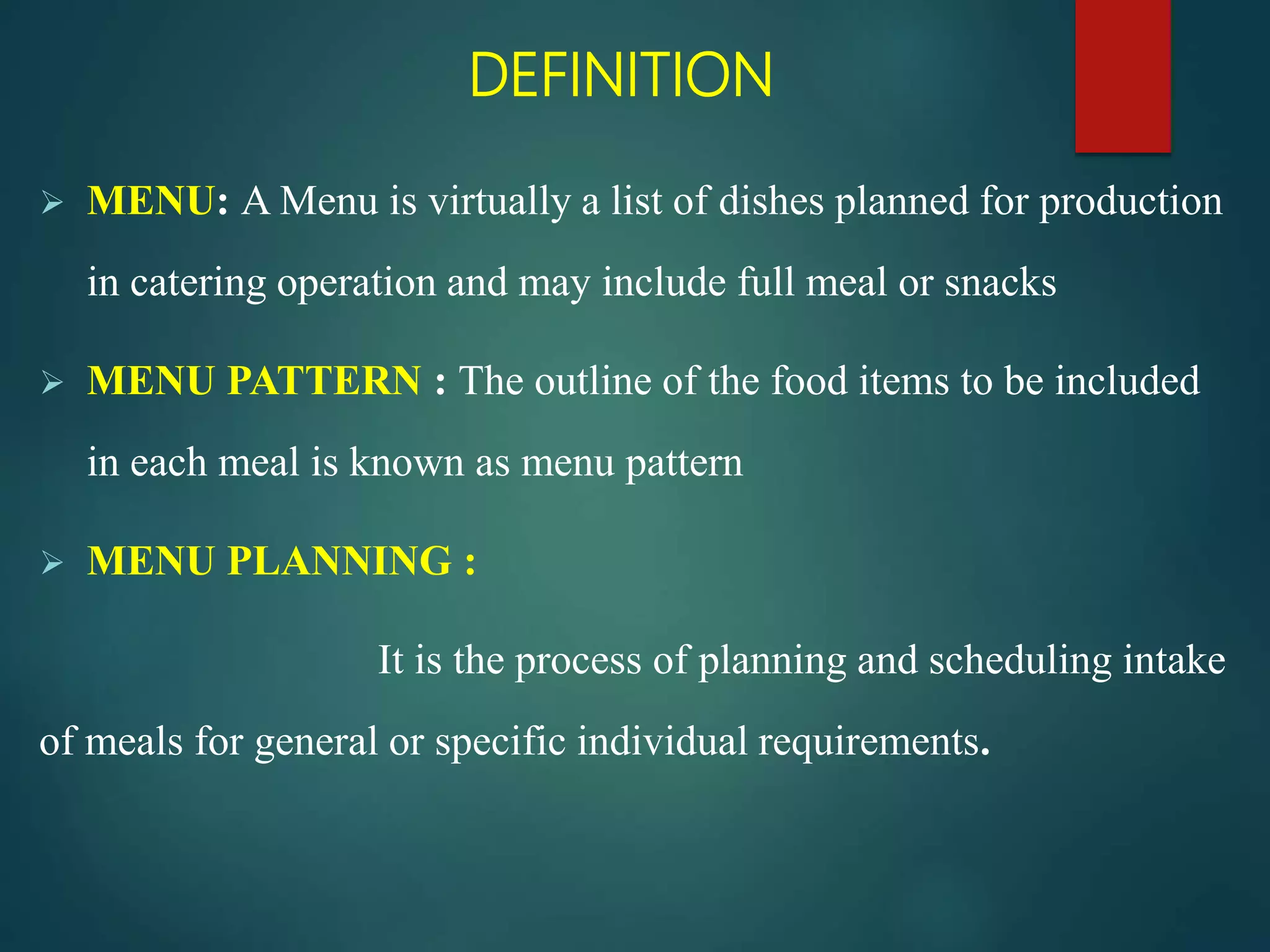 Menu planning | PPTX