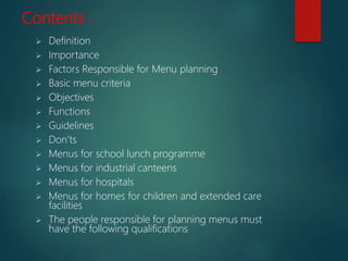 Menu planning | PPTX