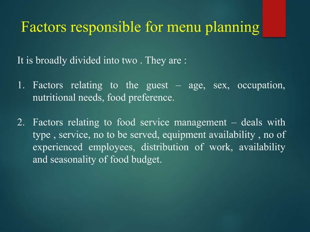 Menu planning | PPTX