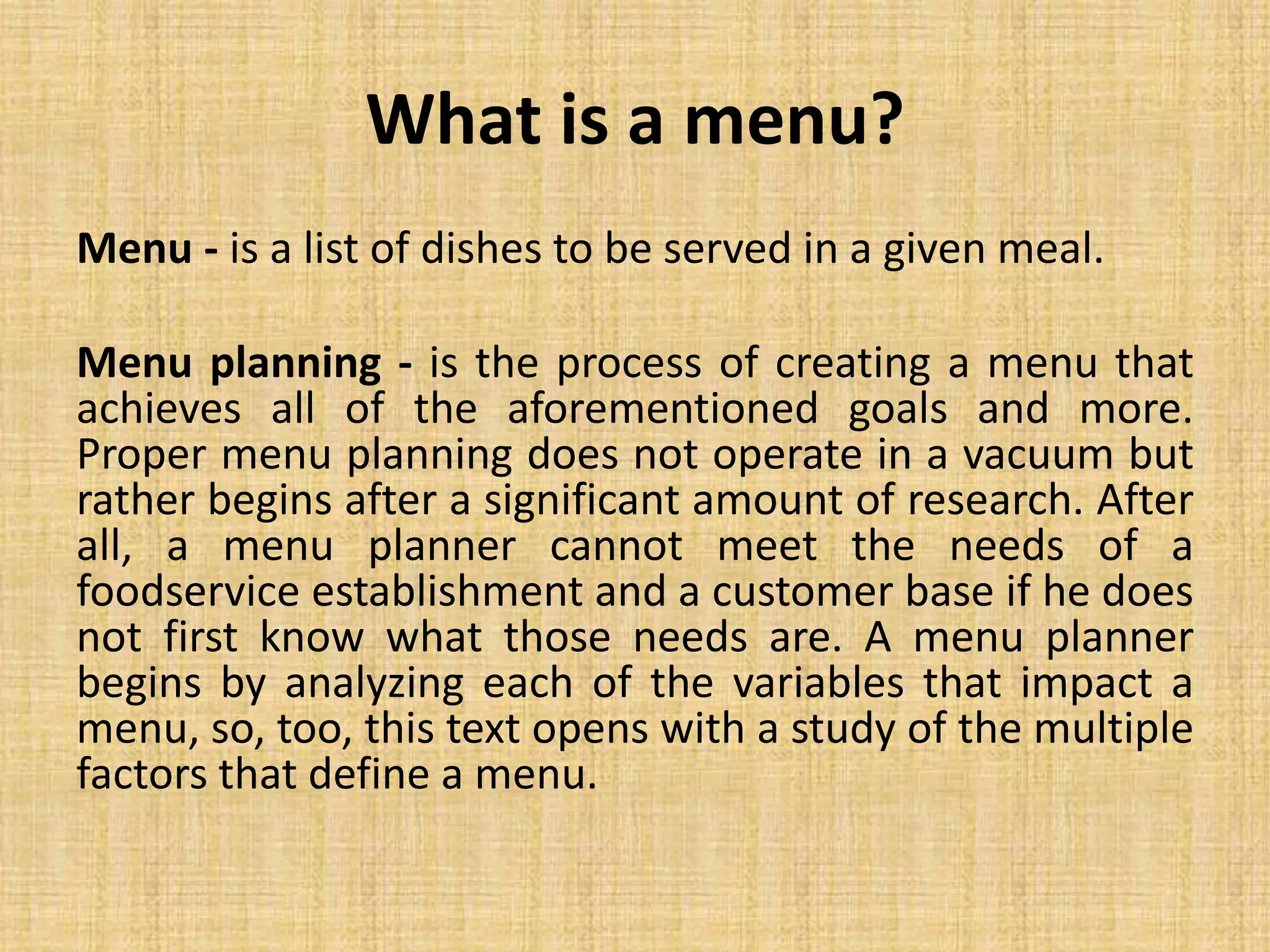 Menu planning and basic marketing | PPTX