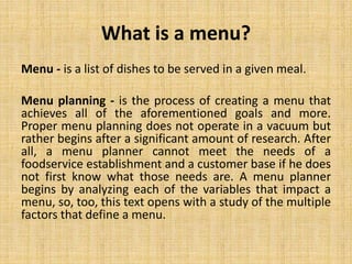 Menu planning and basic marketing | PPTX