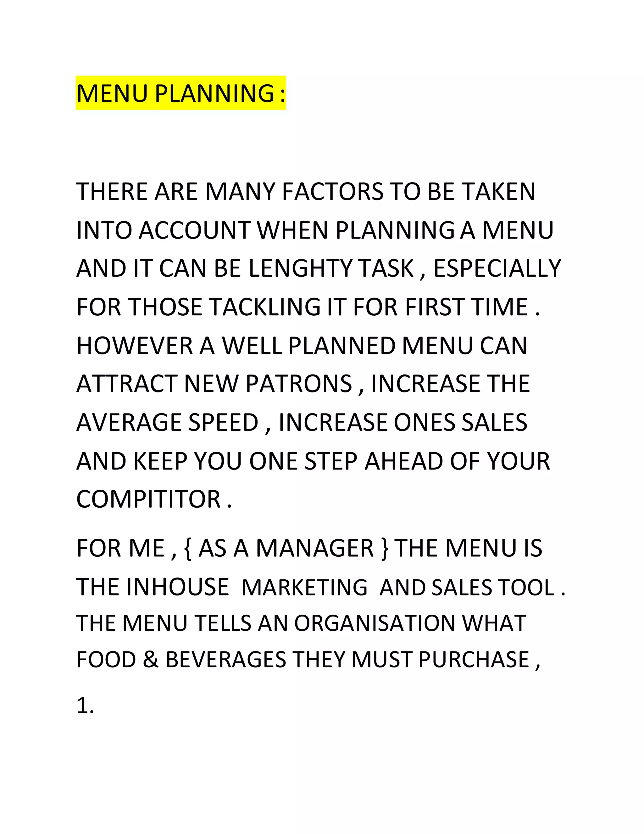 Menu planning final project copy 2 | DOCX