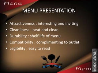 Menu planning slide | PPTX | Bars & Restaurants | Attractions