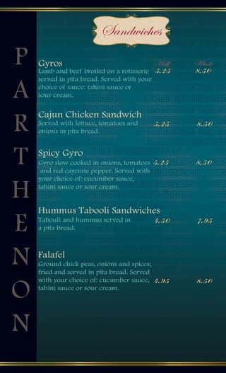 Parthenonindy Restaurant - Menu | PDF