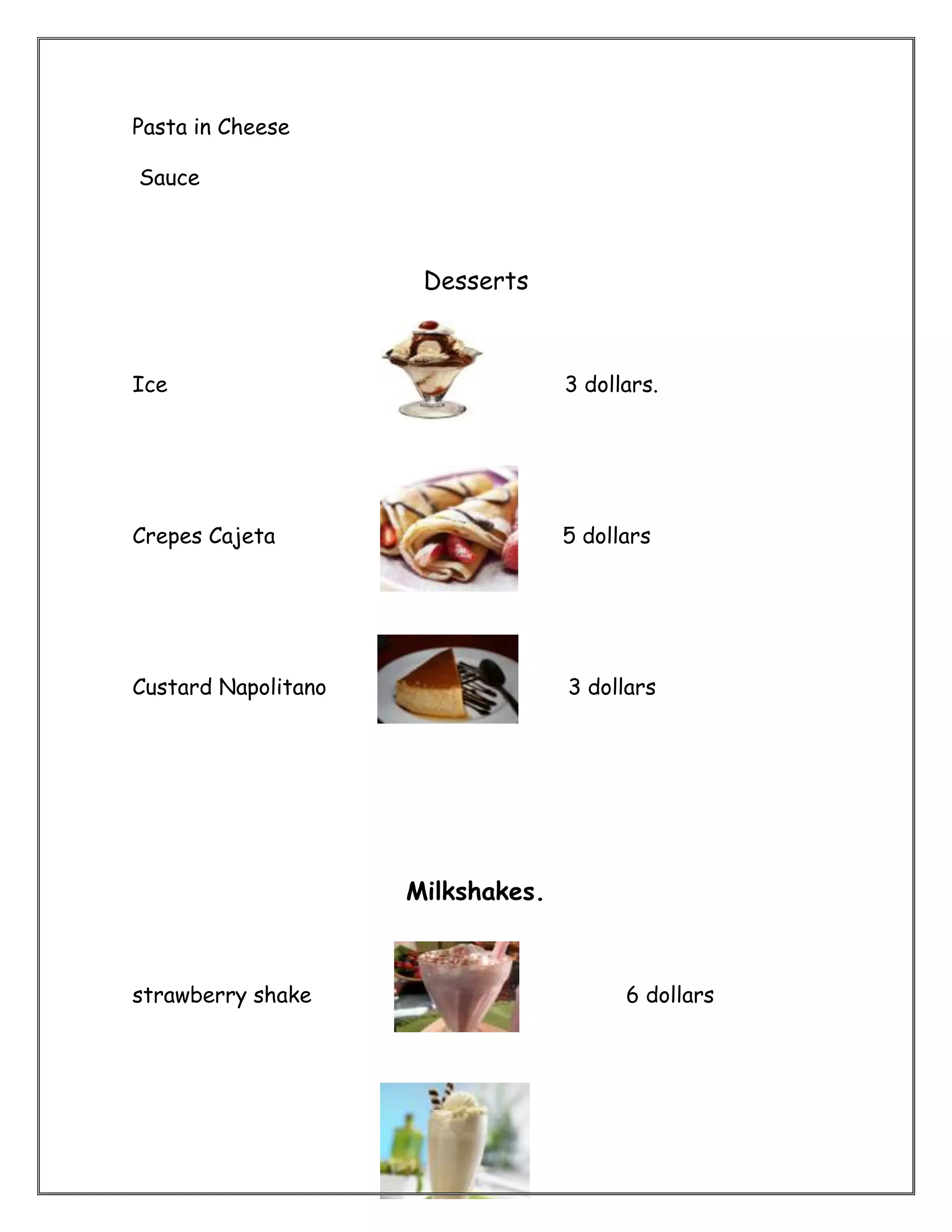 Menus de ingles | DOCX