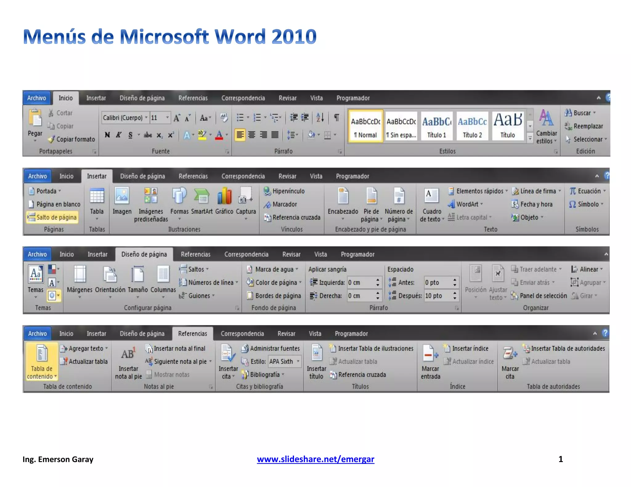 Menús de microsoft word 2010 | PDF