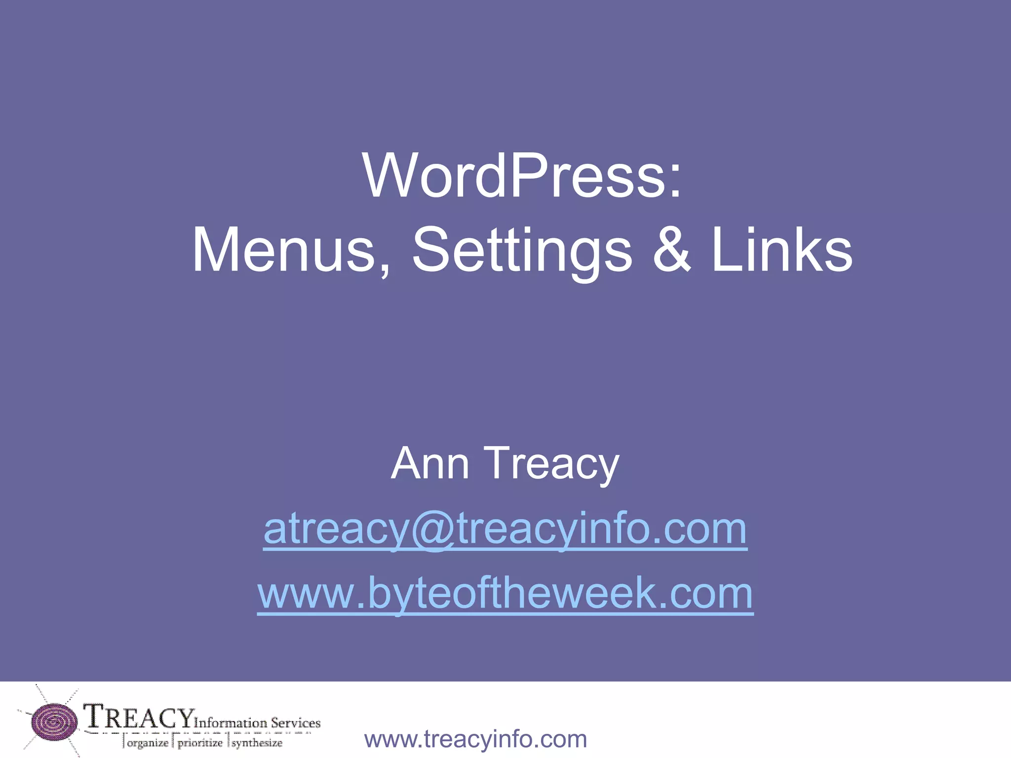 WordPress Menus, Settings & Links | PPTX