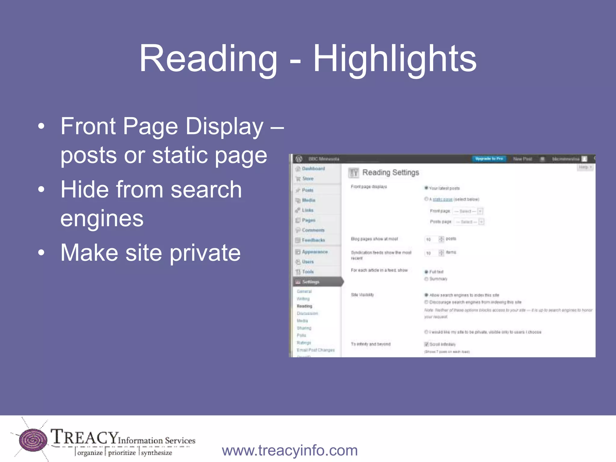 WordPress Menus, Settings & Links | PPTX