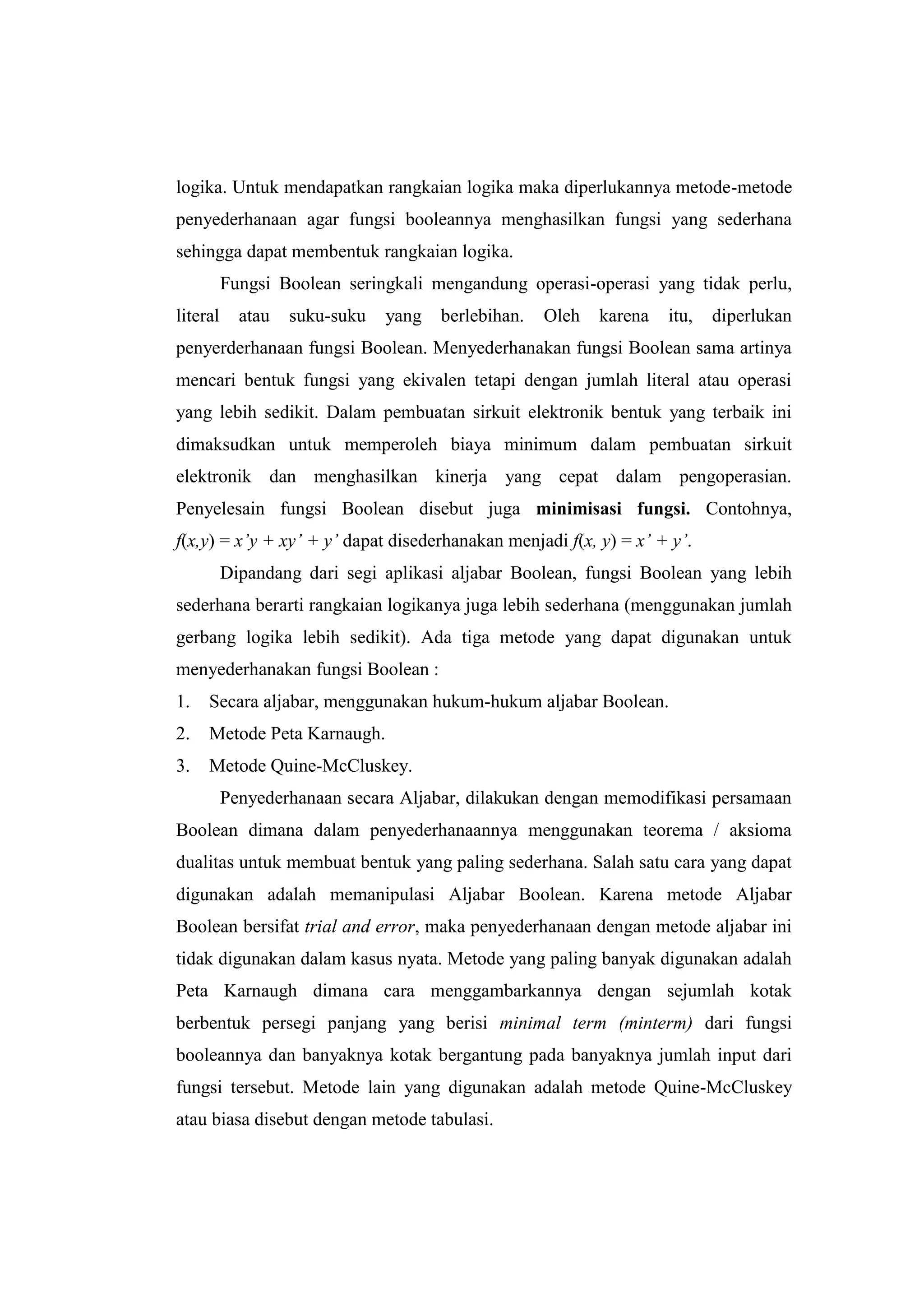 Menyederhanakan fungsi boolean dengan menggunakan metode quin1 | DOCX