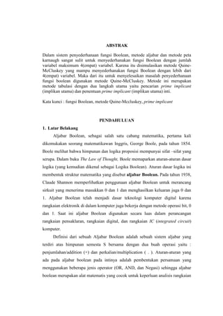 Menyederhanakan fungsi boolean dengan menggunakan metode quin1 | DOCX