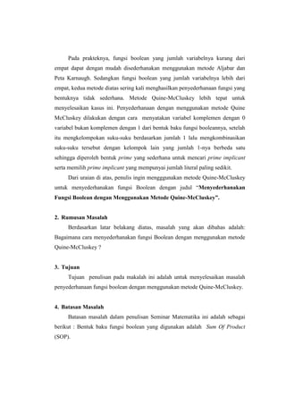 Menyederhanakan fungsi boolean dengan menggunakan metode quin1 | DOCX