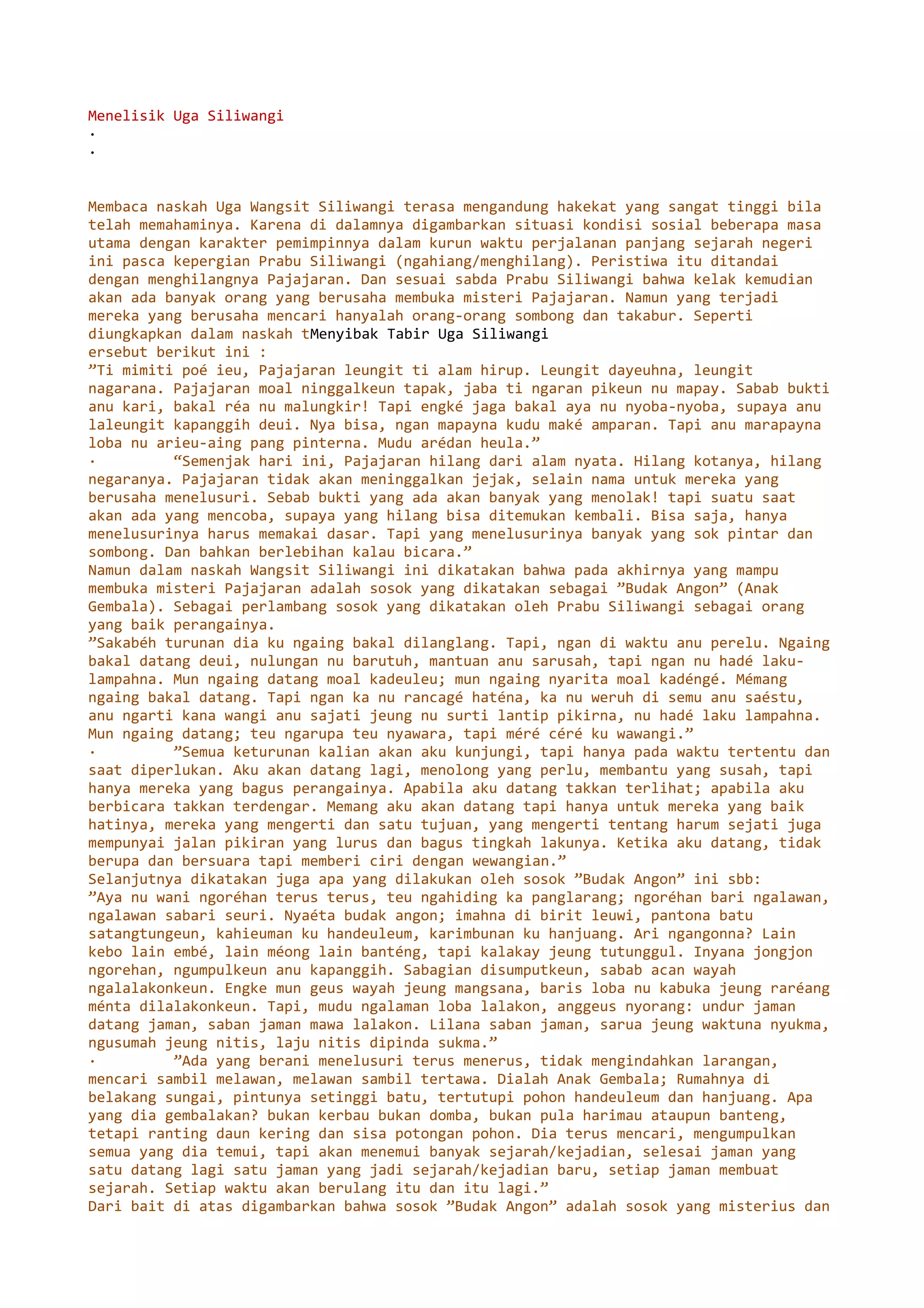 Menyibak Tabir Uga Prabu Siliwangi | DOC