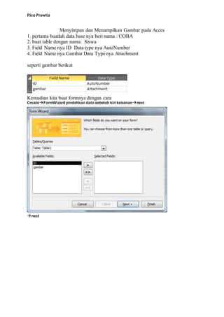 Menyimpan dan menampilkan gambar pada acces | DOCX