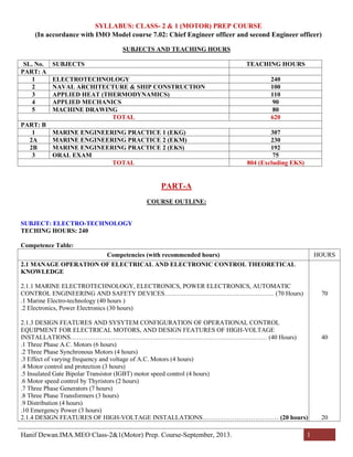 Department of Shipping, Bangladesh approved MEO Class-2 & 1 (Unlimited) CoC Exam Preparatory ...