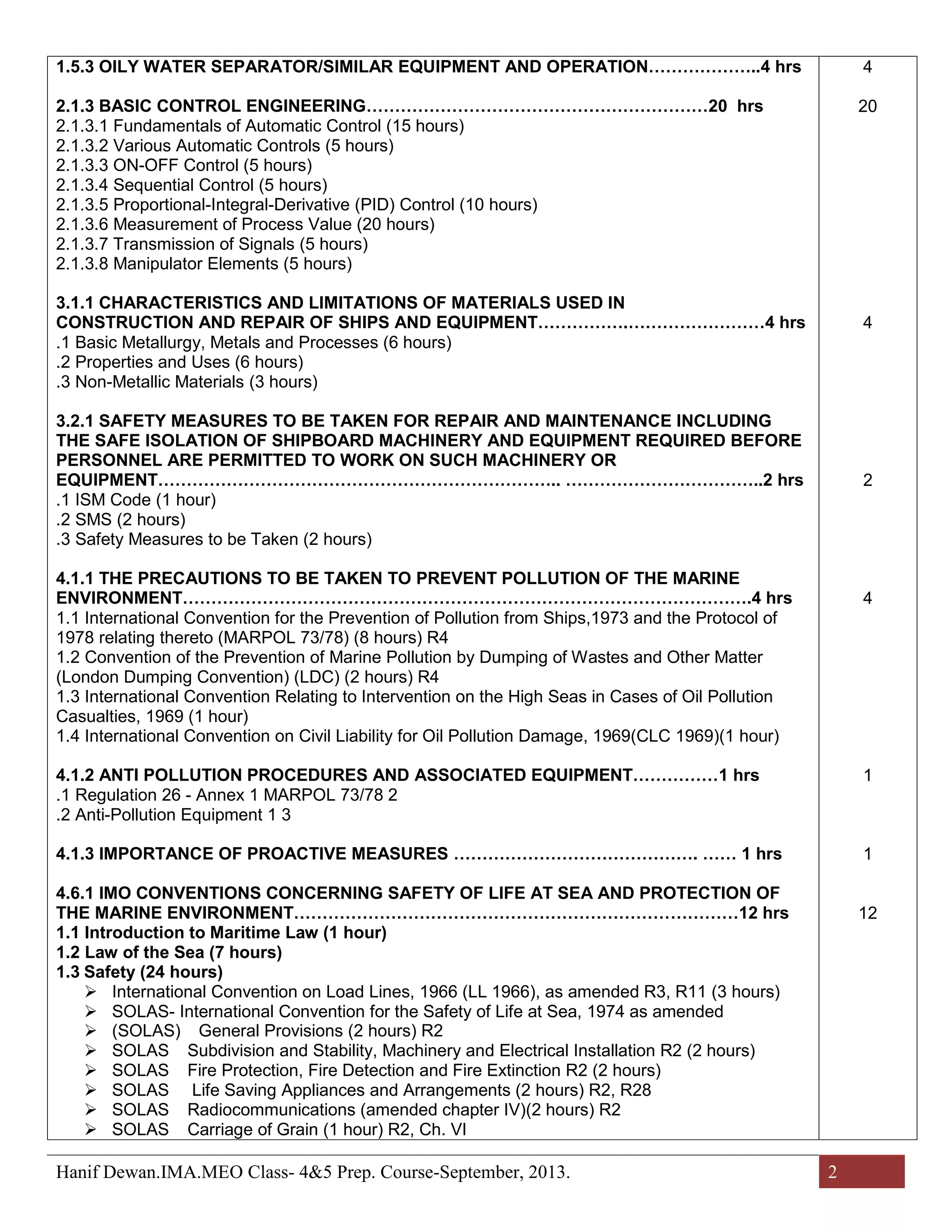 MEO Class 4&5 Prep. Course Syllabus | PDF