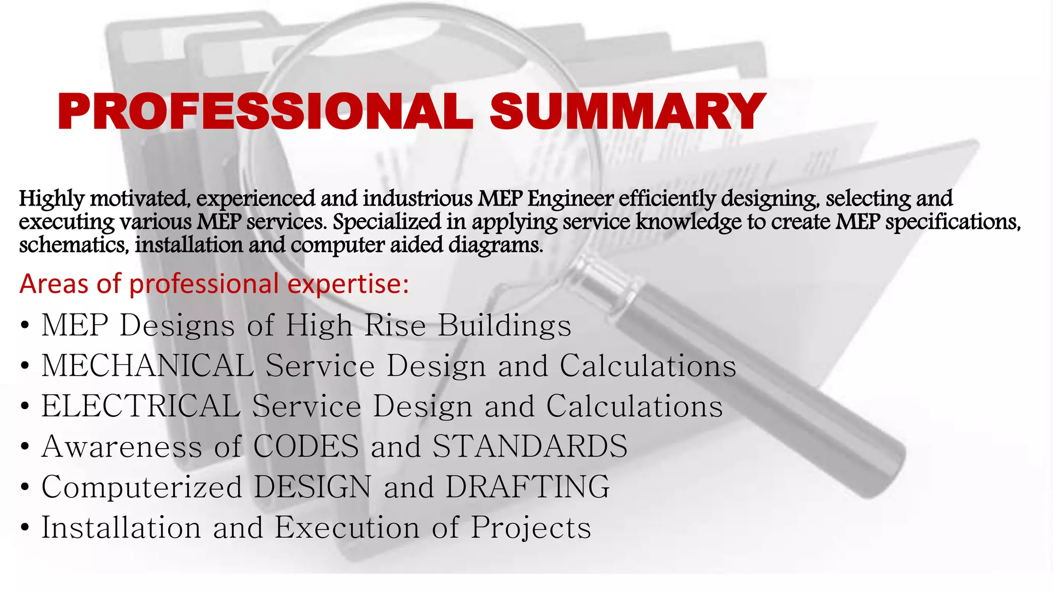Mep engineer portfolio | PPTX