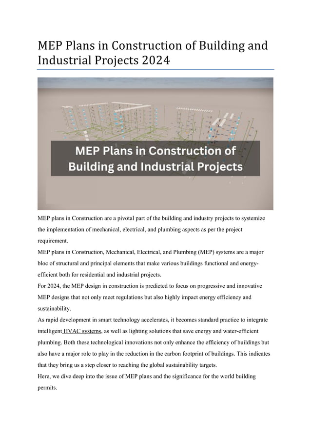 MEP Plans in Construction of Building and Industrial Projects 2024 | PDF